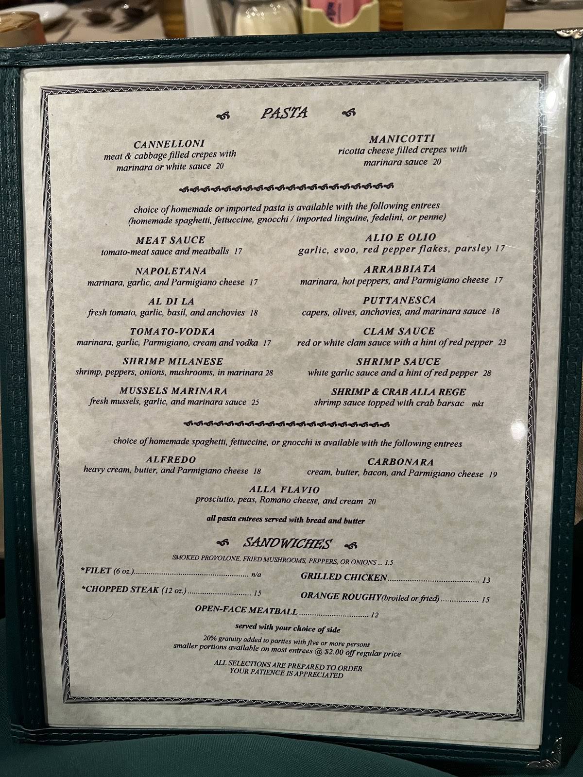 Menu at Flavio's Restaurant, Apollo