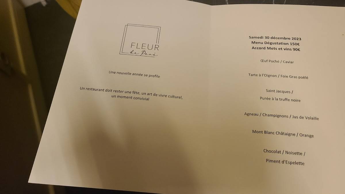 Menu au Fleur de pavé restaurant, Paris, 5 Rue Paul Lelong