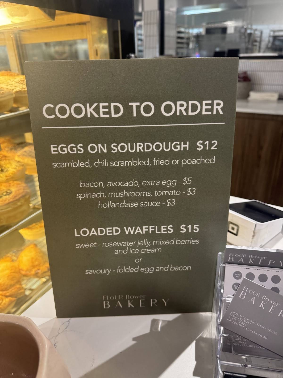 Menu at Flour Flower Bakery, Kinglake West