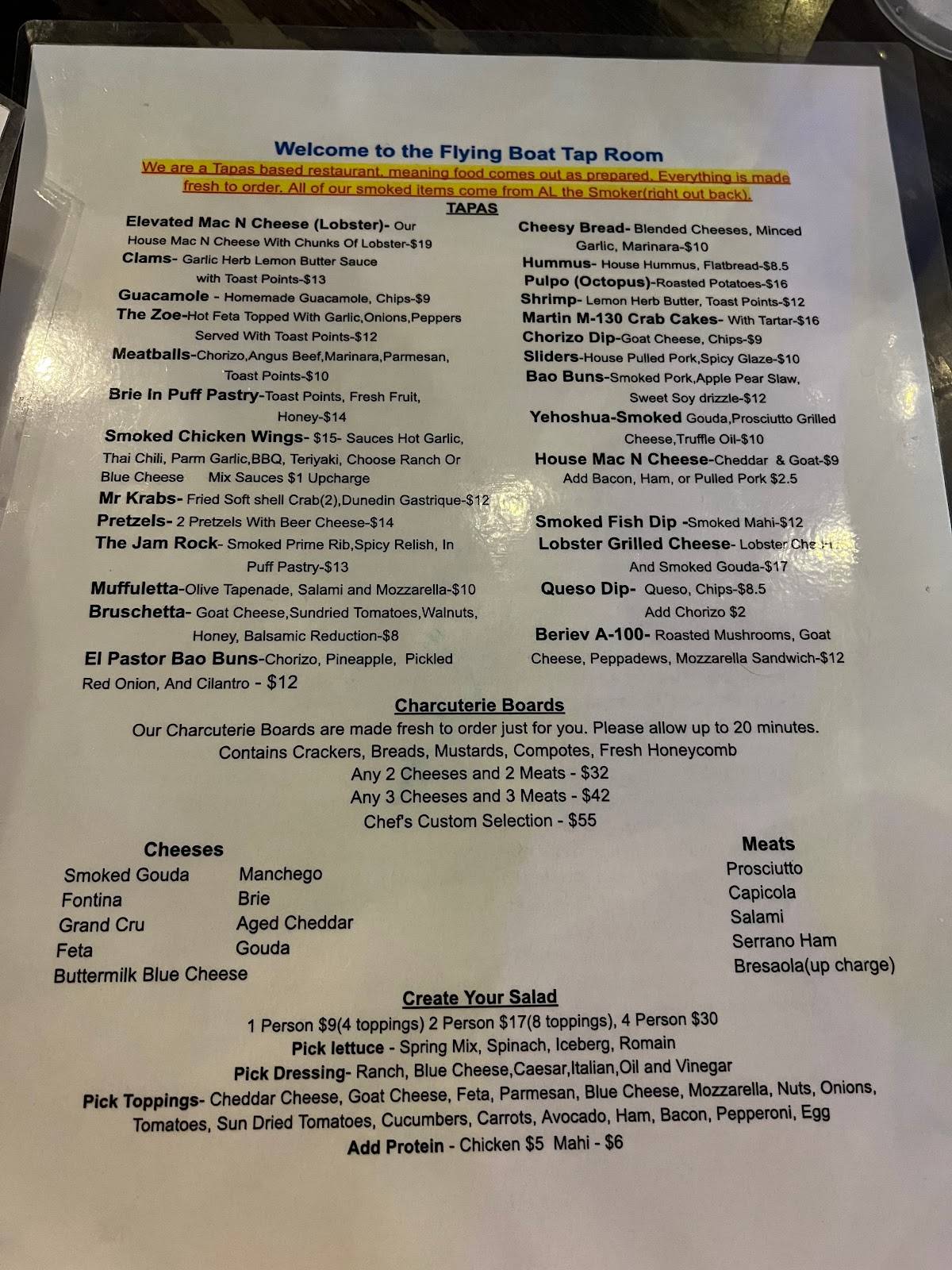 Menu at Flying Boat Tap Room LLC pub & bar, Ocala, SE 58th Ave