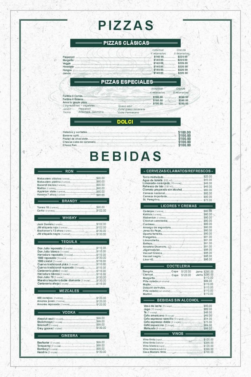 Menu at Fontina Trattoria restaurant, Cancún