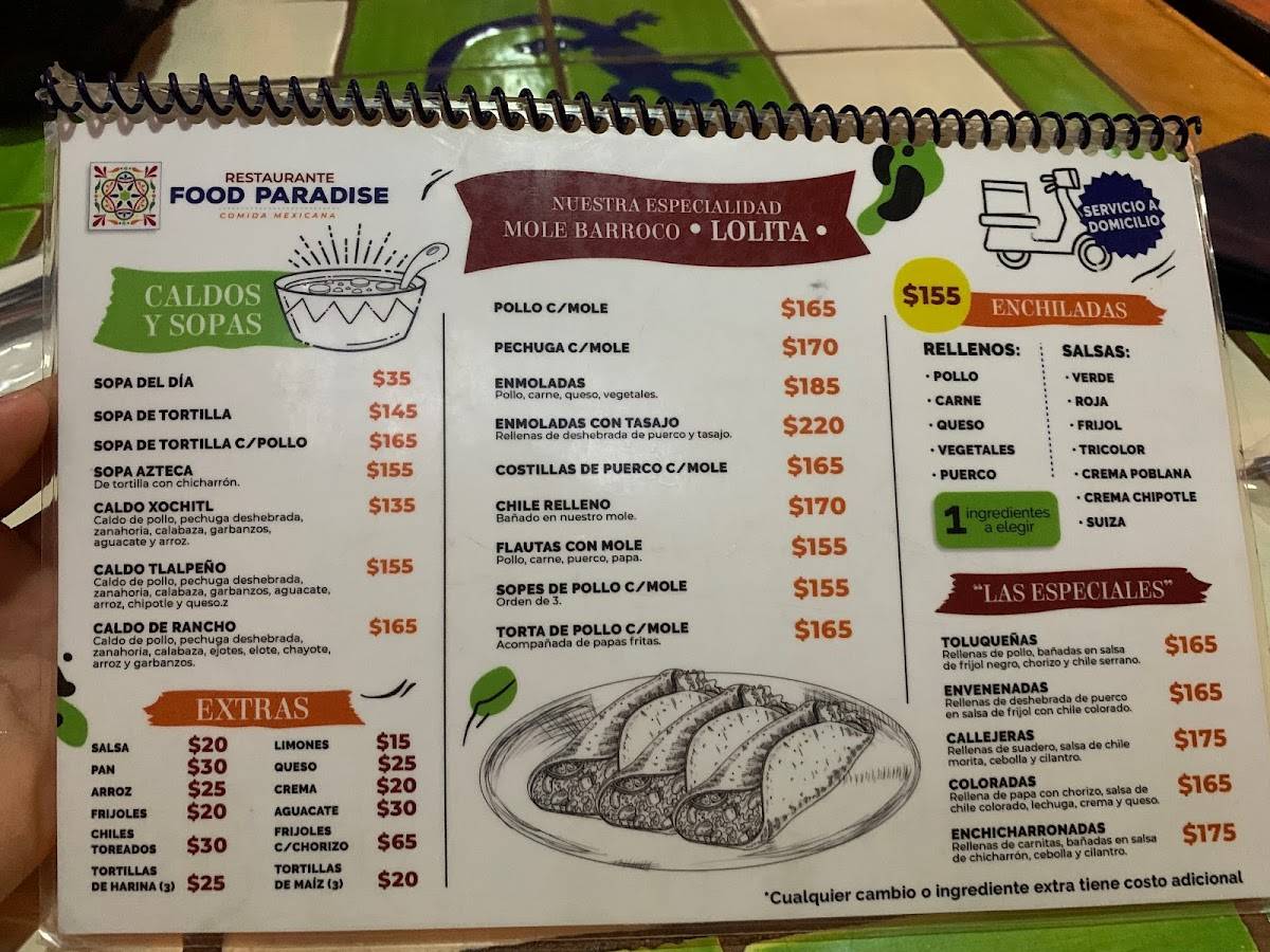 Carta de Food Paradise restaurante, Mexicali