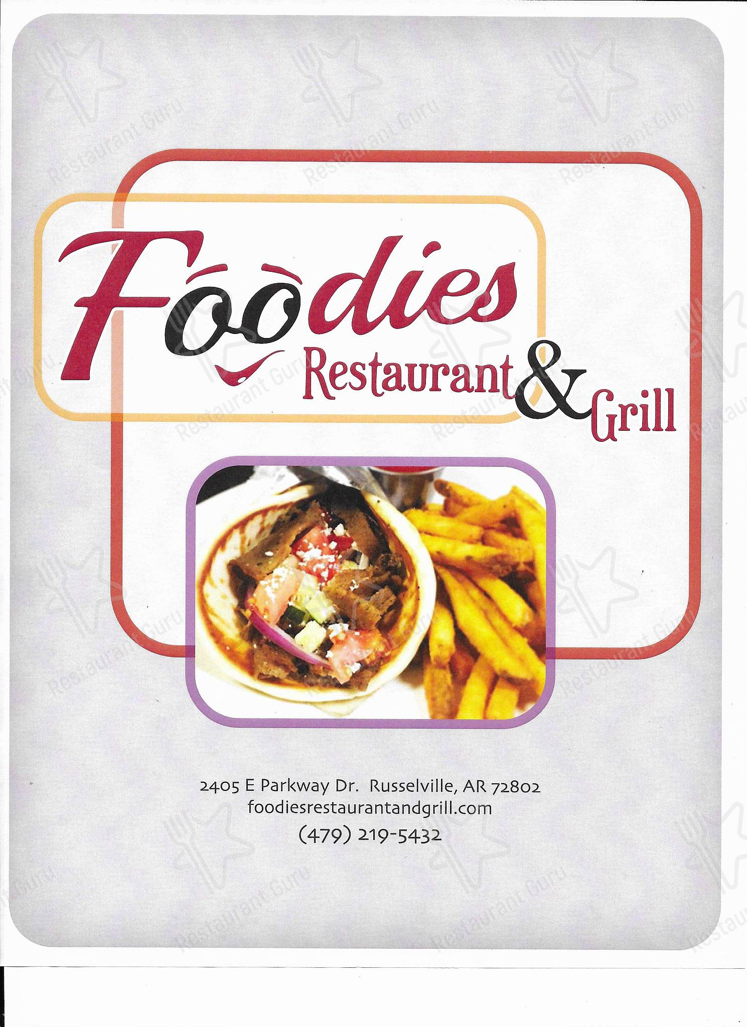 Menu at Foodies Restaurant & Grill, Russellville, E Parkway Dr