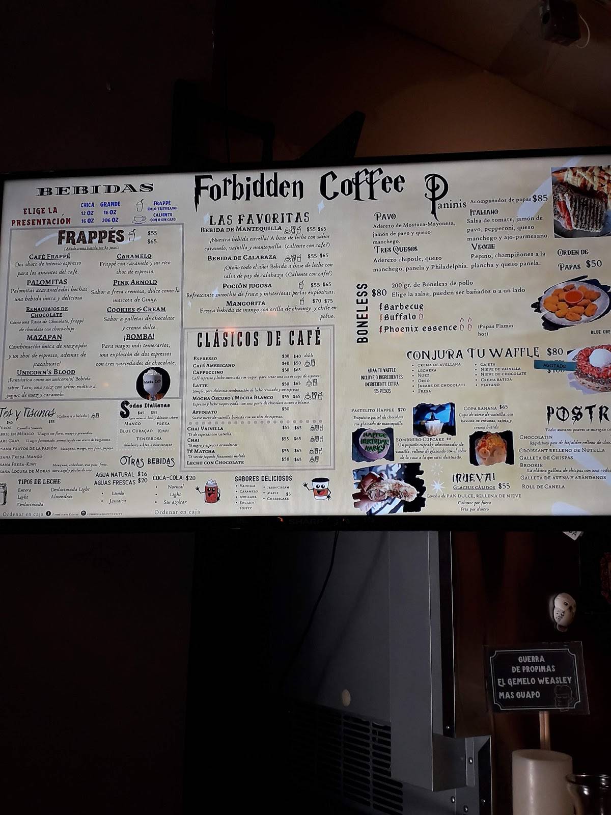 Carta de cafetería Forbidden Coffee, Monterrey