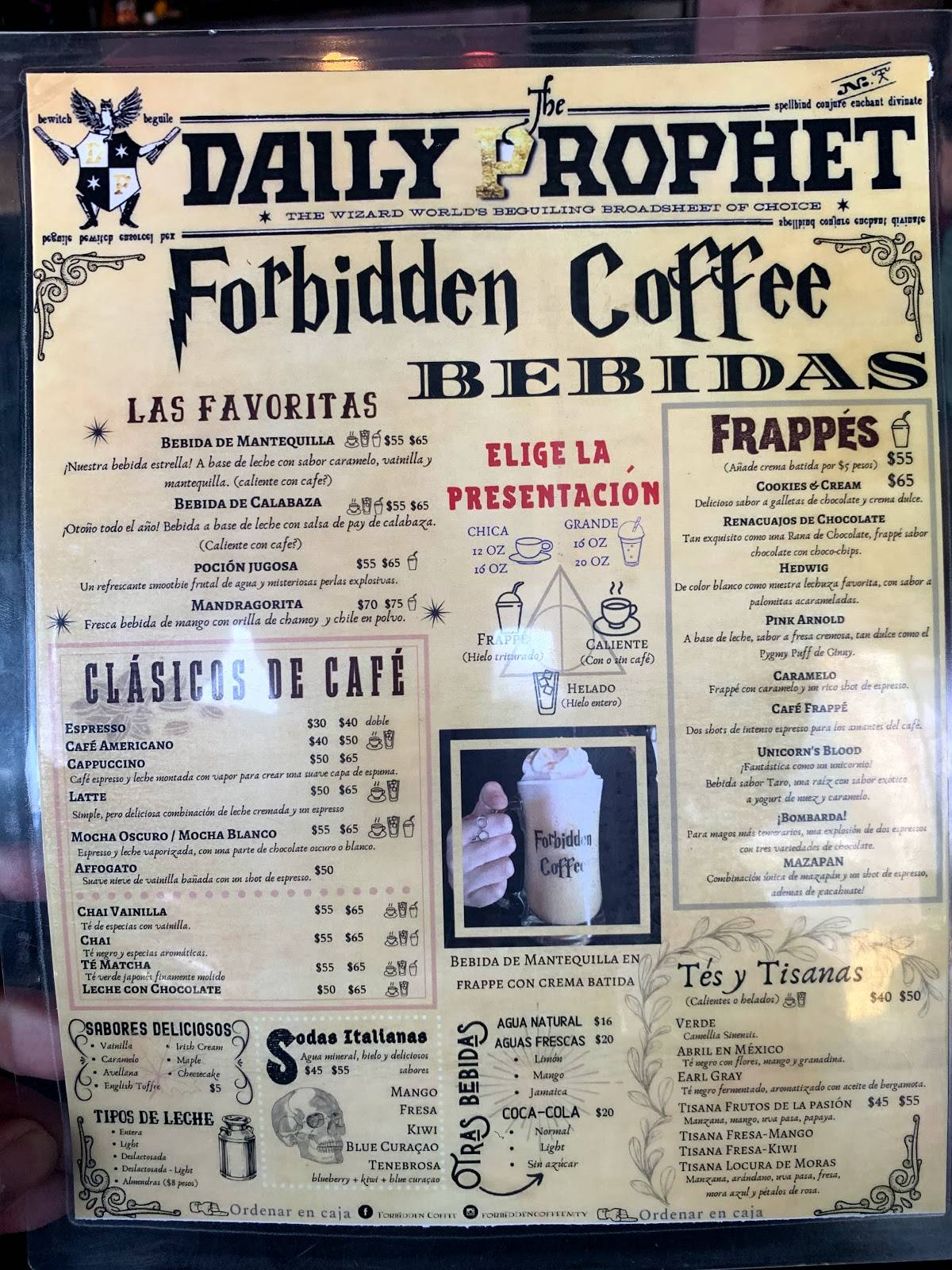 Carta de cafetería Forbidden Coffee, Monterrey