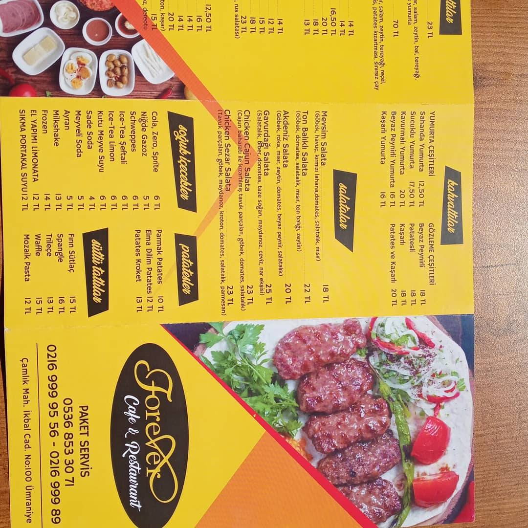Menu at Forever Cafe Restorant, Istanbul