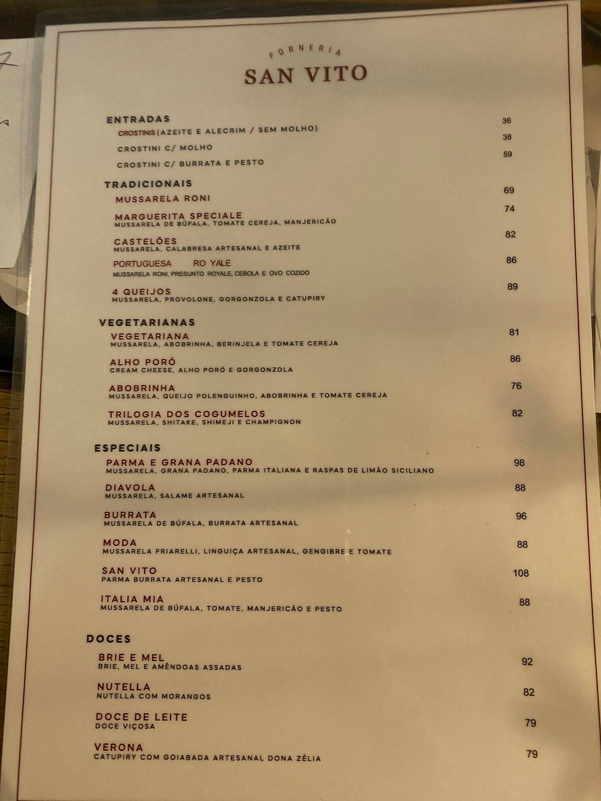 Menu em Forneria San Vito restaurante, São Paulo