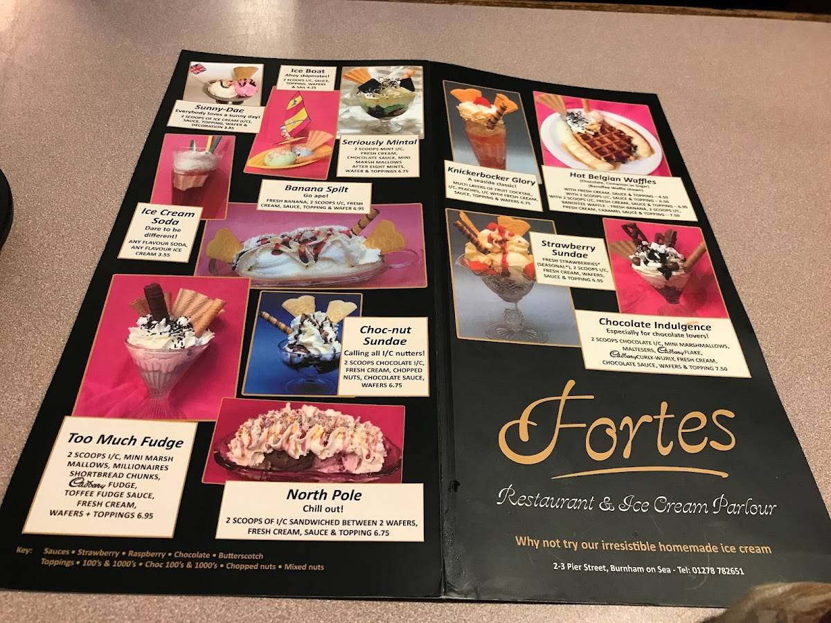 Menu at Fortes Cafe & Ice Cream Parlour, Burnham-on-Sea