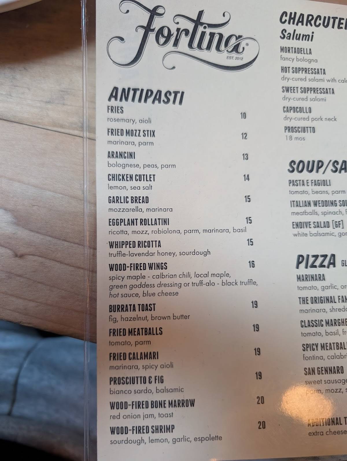 Menu at Fortina pizzeria, Rye Brook, 136 S Ridge St