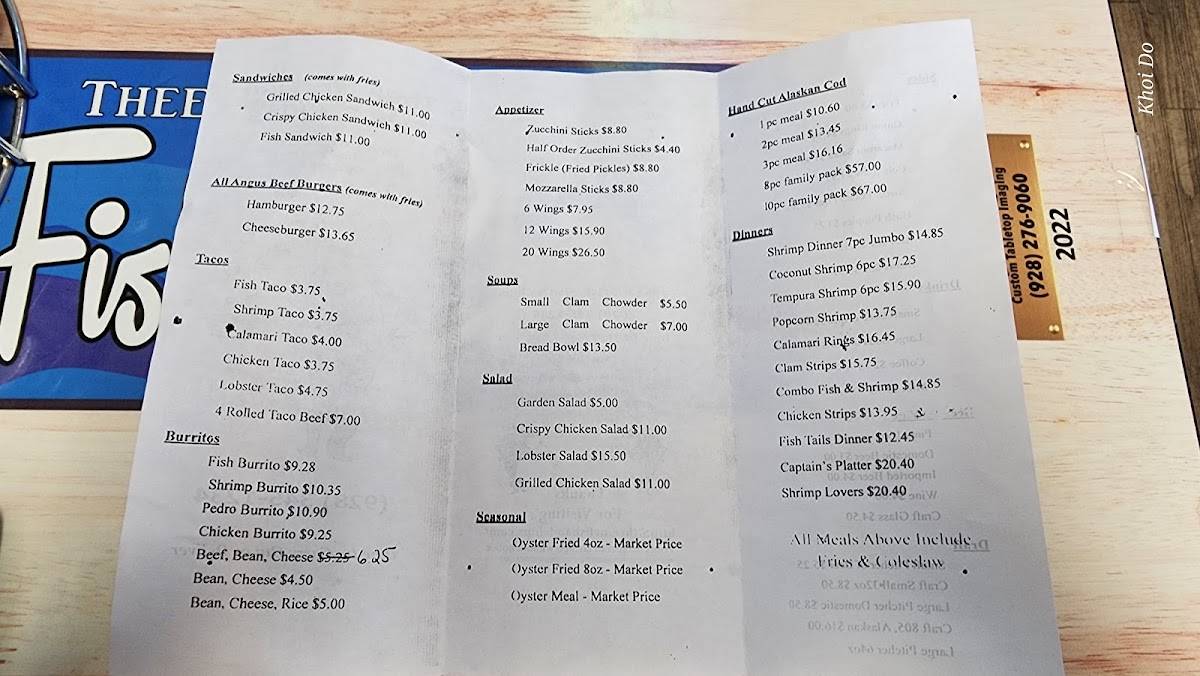 Menu at Mr Fish Fish & Chips restaurant, Yuma