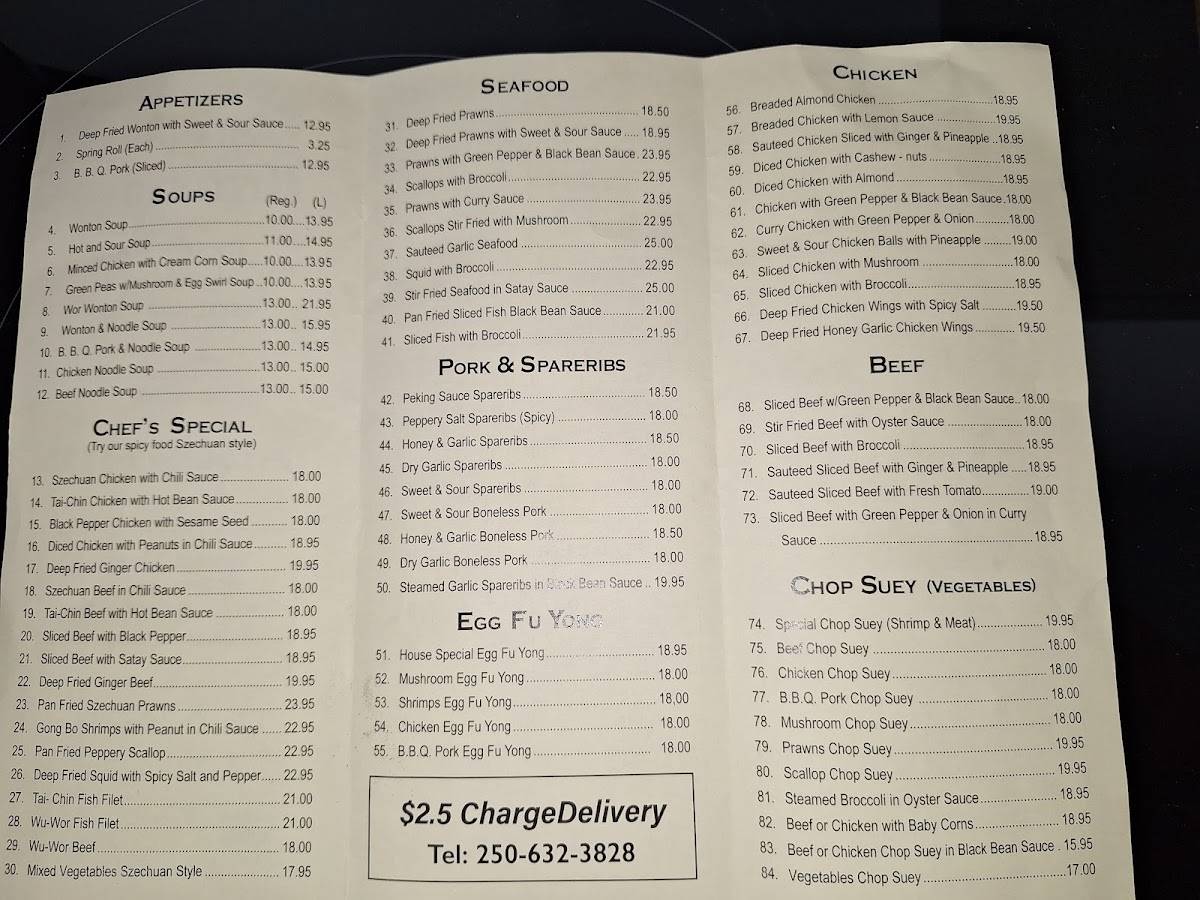 Menu at Fortune Kitchen restaurant, Kitimat