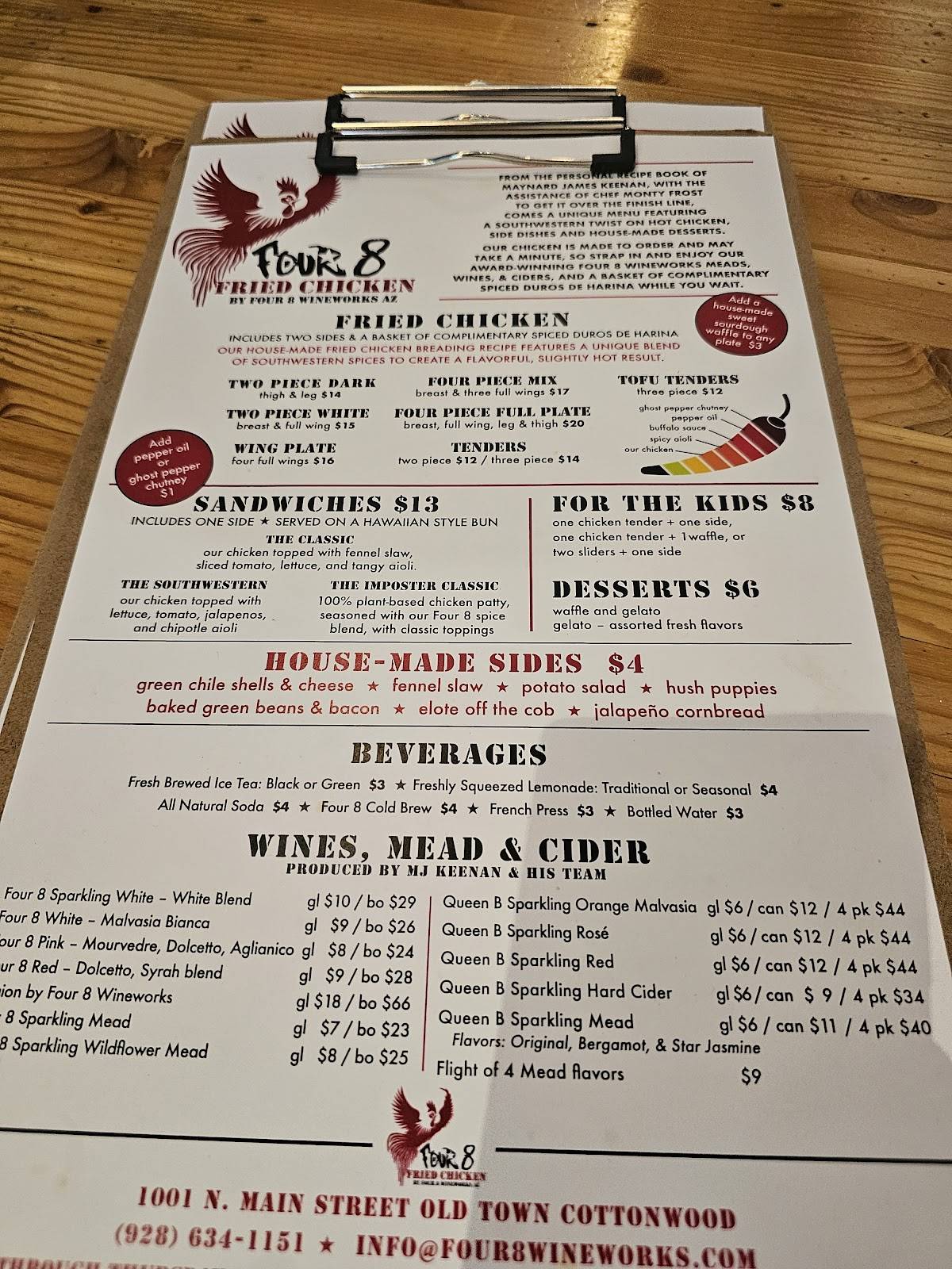 Menu at Four 8 Fried Chicken pub & bar, Cottonwood