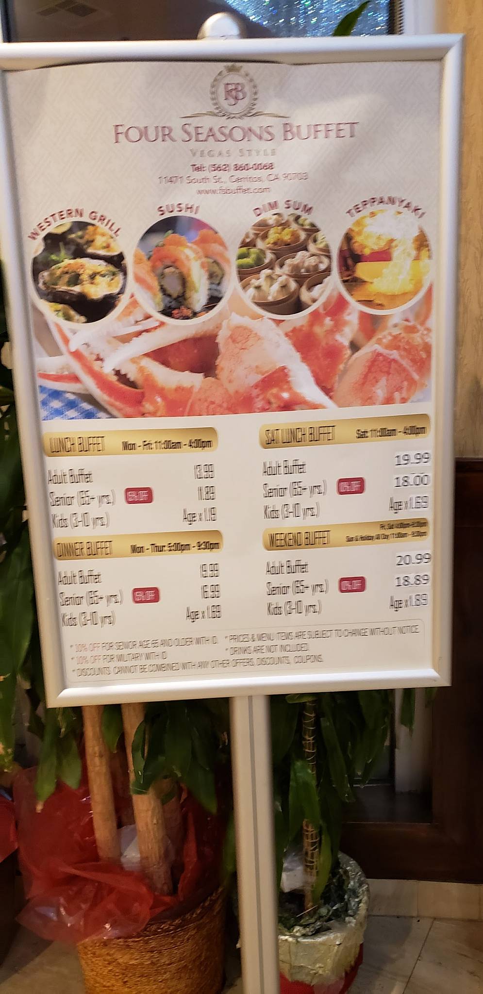 Menu at Four Seasons Buffet restaurant, Cerritos