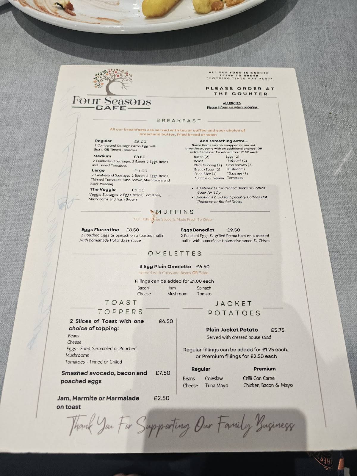 Menu at Four Seasons Café cafe, Stevenage