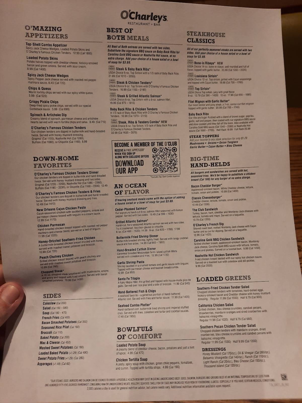 Menu at O'Charley's Restaurant & Bar, Middletown