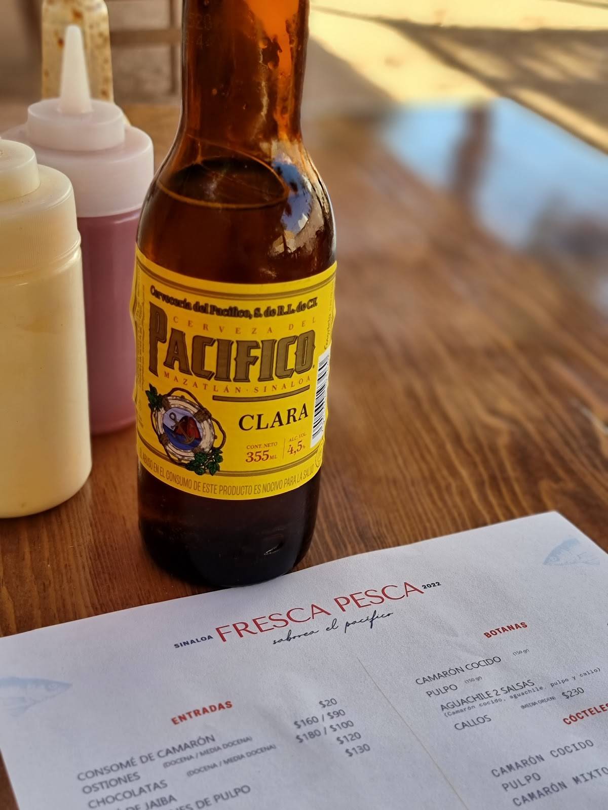 Menu at Fresca Pesca restaurant, Culiacán