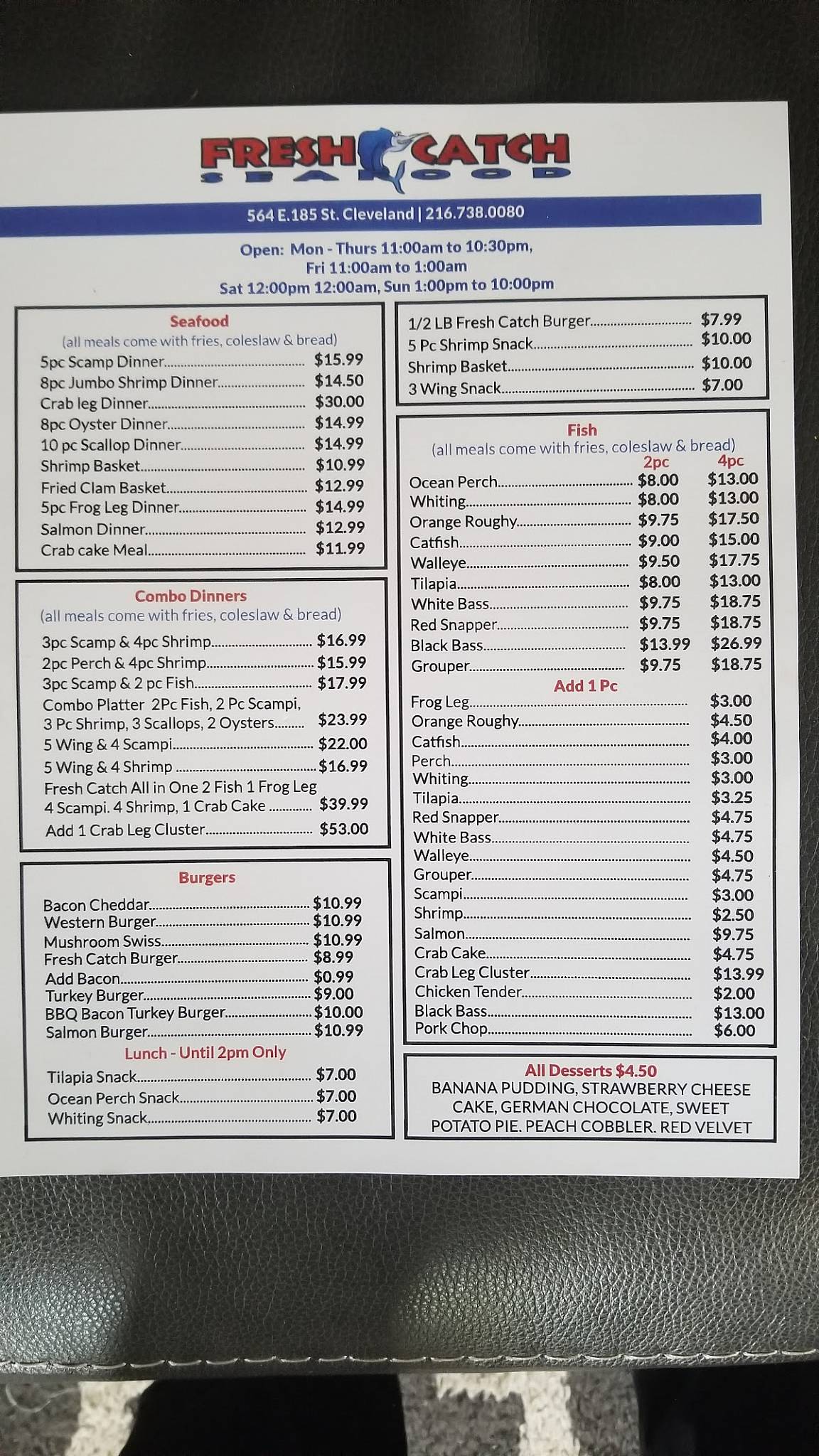 Menu at Fresh Catch Seafood restaurant, Cleveland, 564 E 185th St