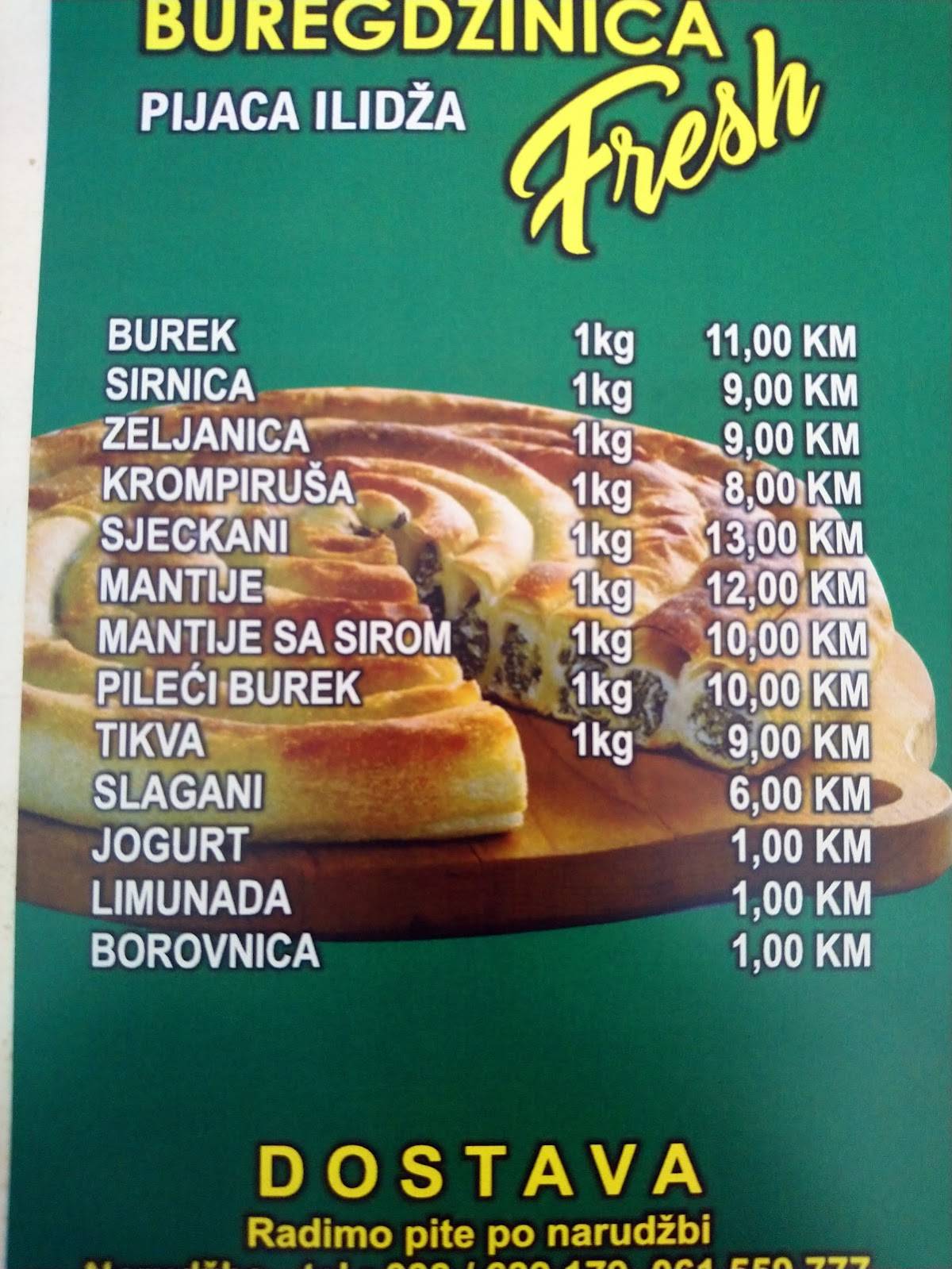 Menu at Fast Food Fresh, Sarajevo, Ustanička 13