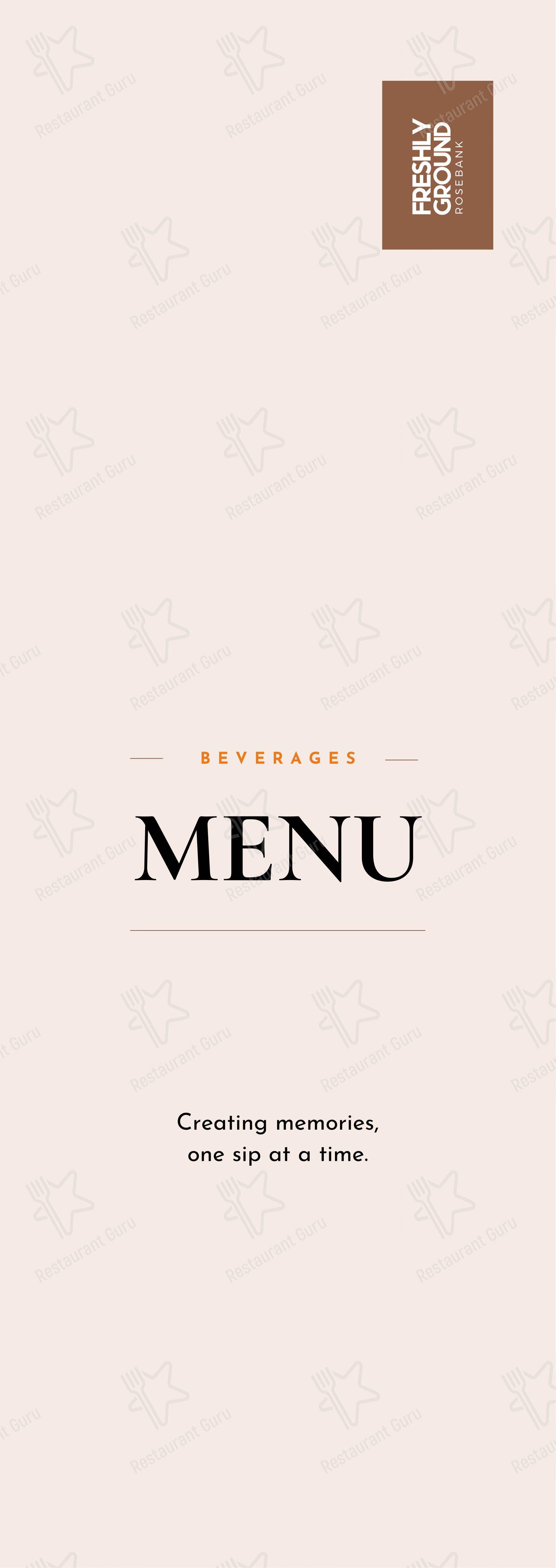 Menu at Freshly Ground Coffee, Johannesburg