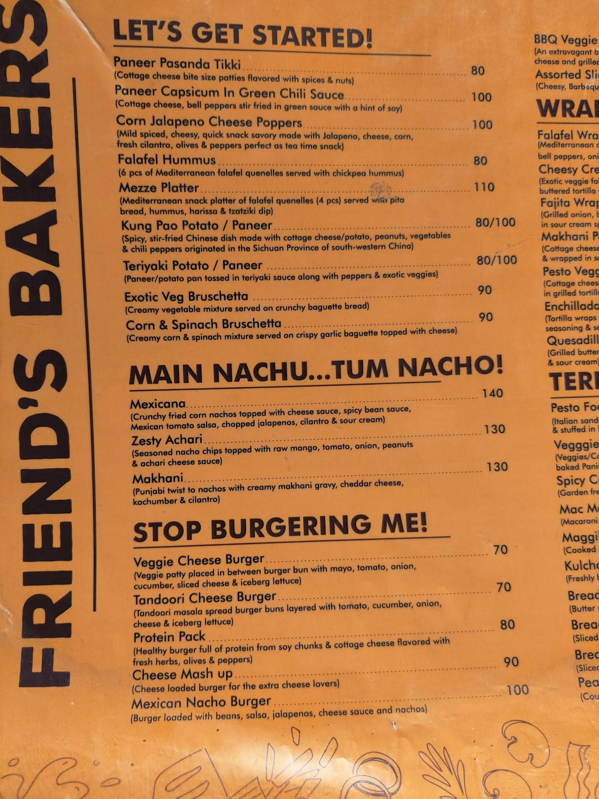Menu at Friend's Bakers, Vapi