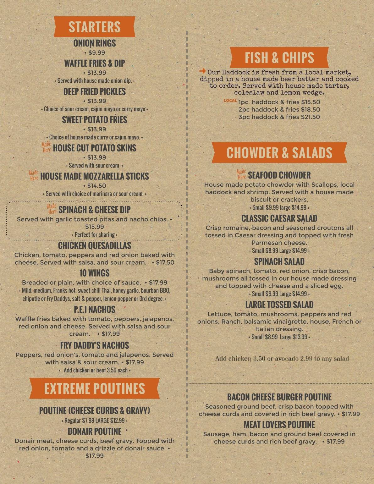 Menu at Fry Daddy’s - Fry & Grill restaurant, Middle Sackville
