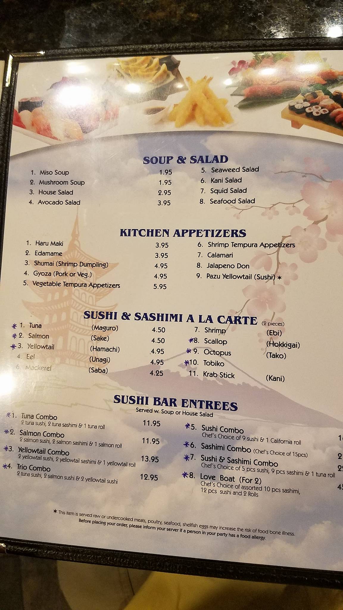 Menu at Fujiyama Japanese Steak House restaurant, Bushnell