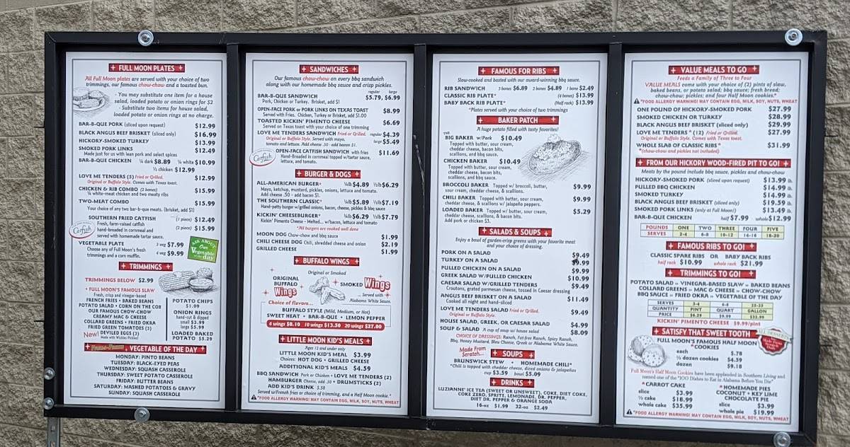 Menu at Full Moon BBQ, Huntsville