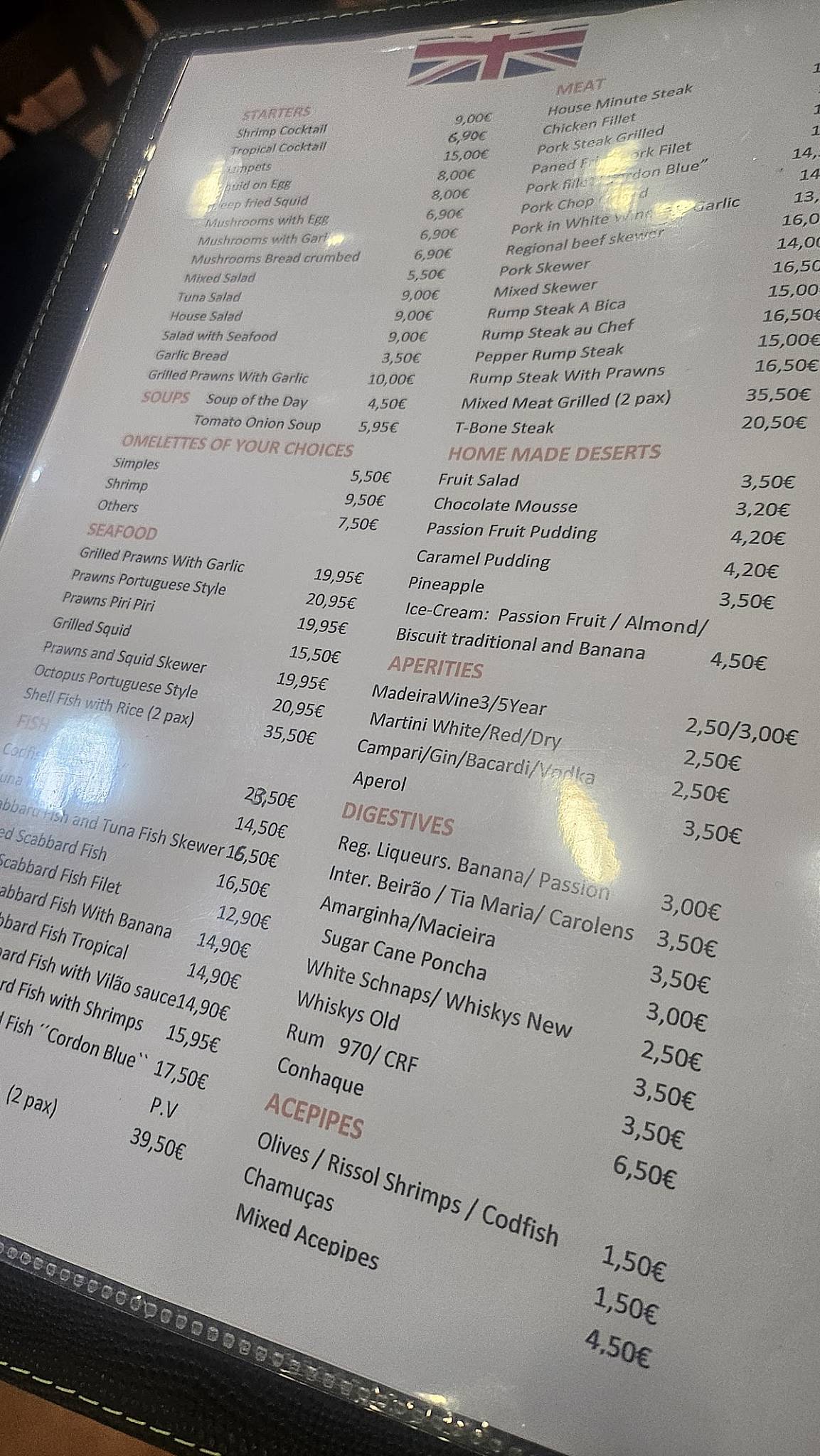 Menu at A Bica restaurant, Funchal
