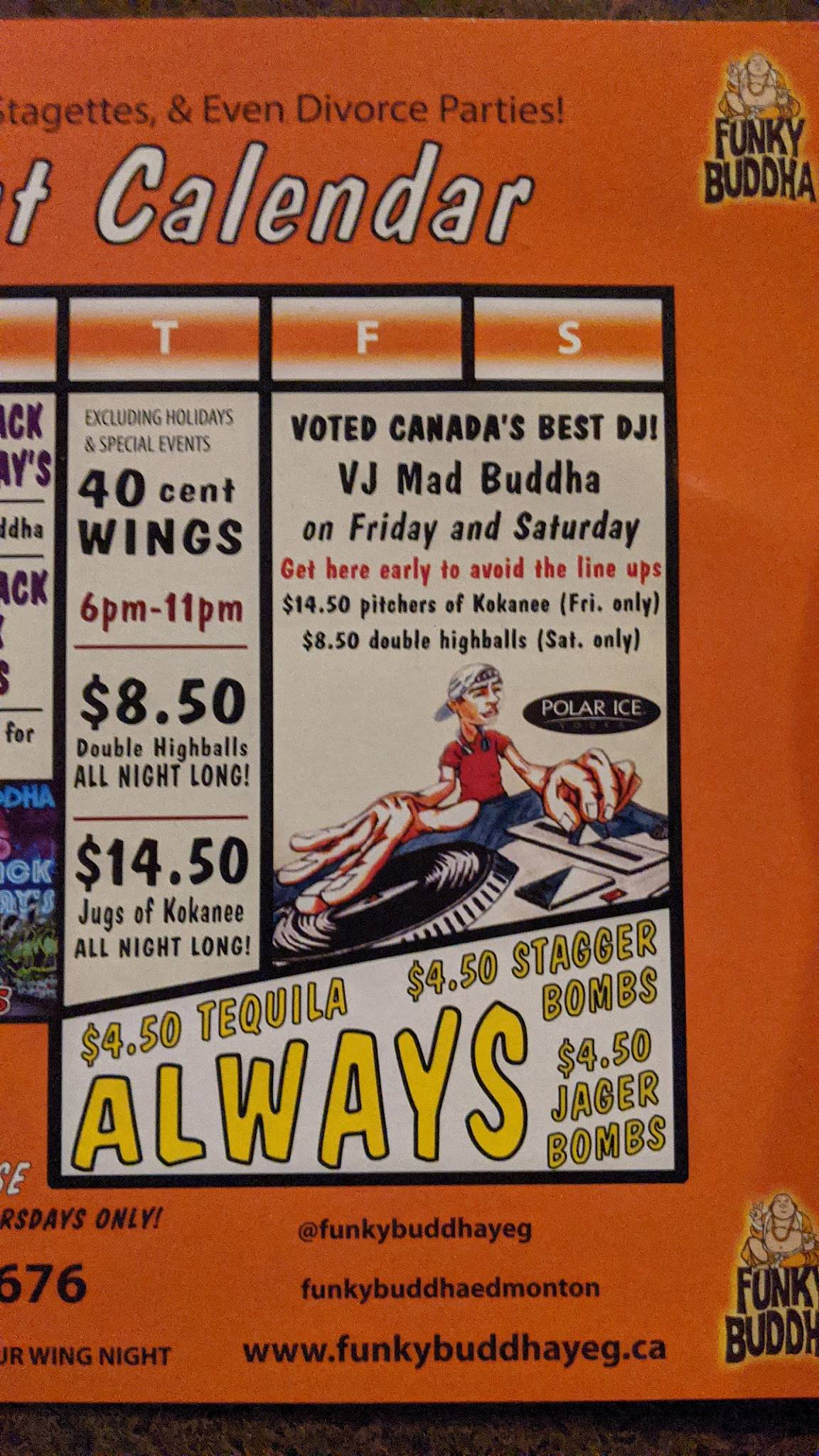 Menu at Funky Buddha pub & bar, Edmonton