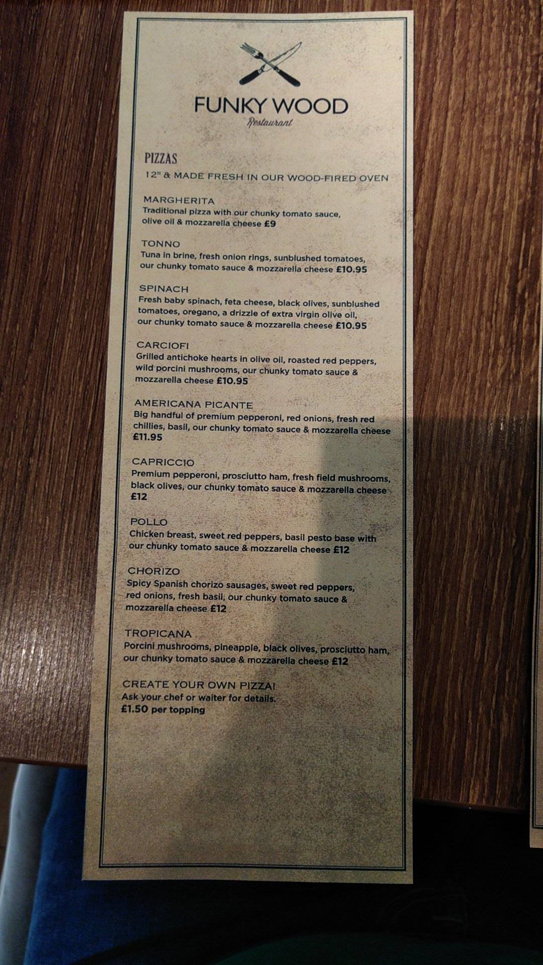 Menu at Funky Wood restaurant, Maidenhead