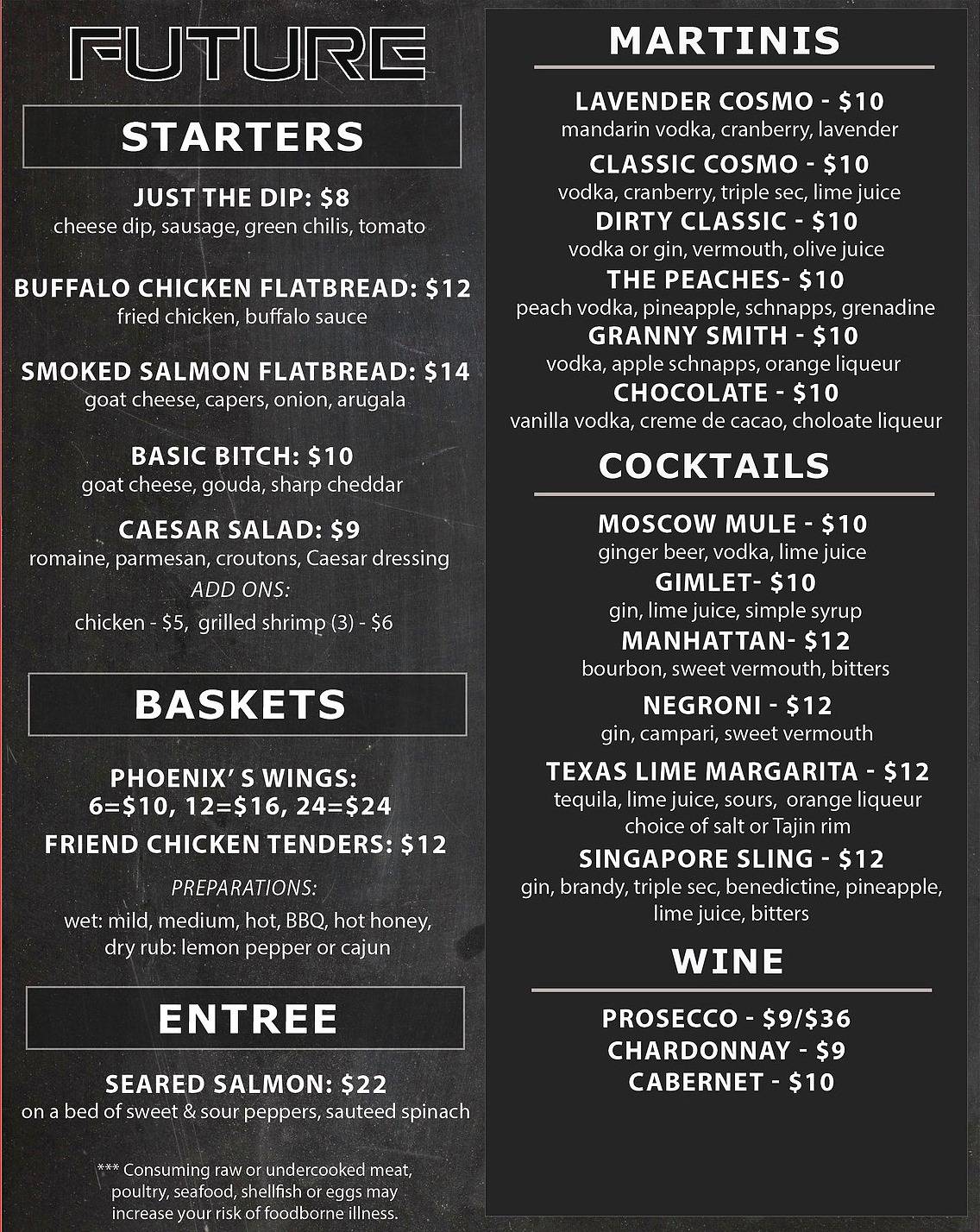 Menu at Future Atlanta, Atlanta
