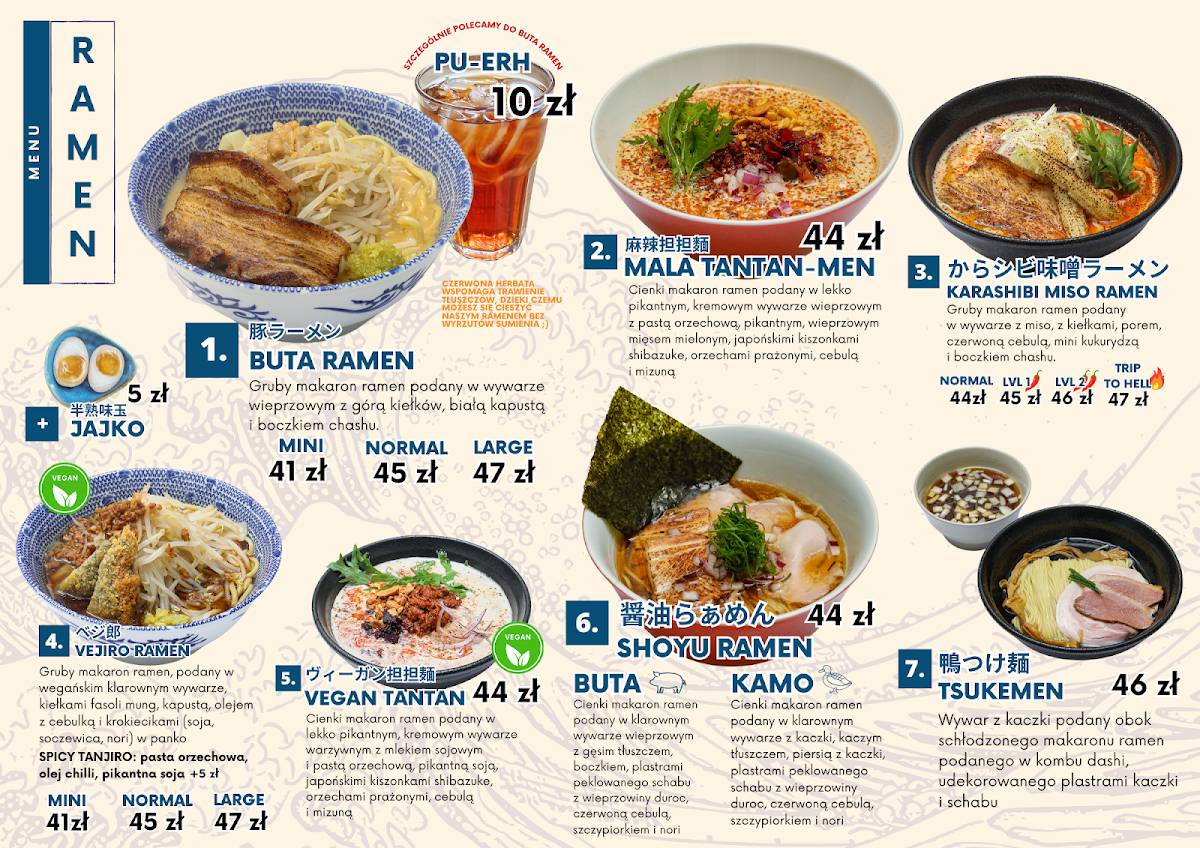 Menu at G-Ramen Kikuya restaurant, Warsaw