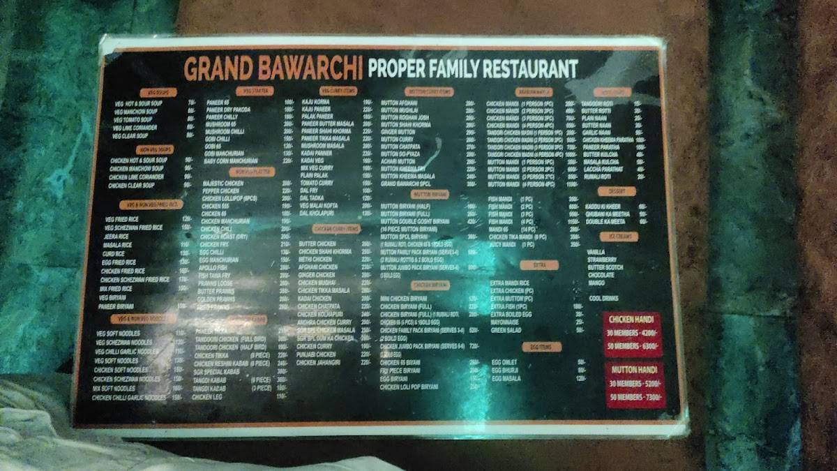 Menu at GRAND BAWARCHI FAMILY RESTAURANT, Sedam