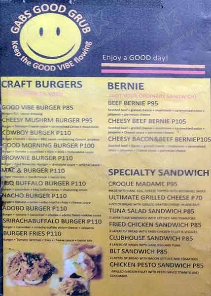 Menu at Gab's Good Grub restaurant, Makati