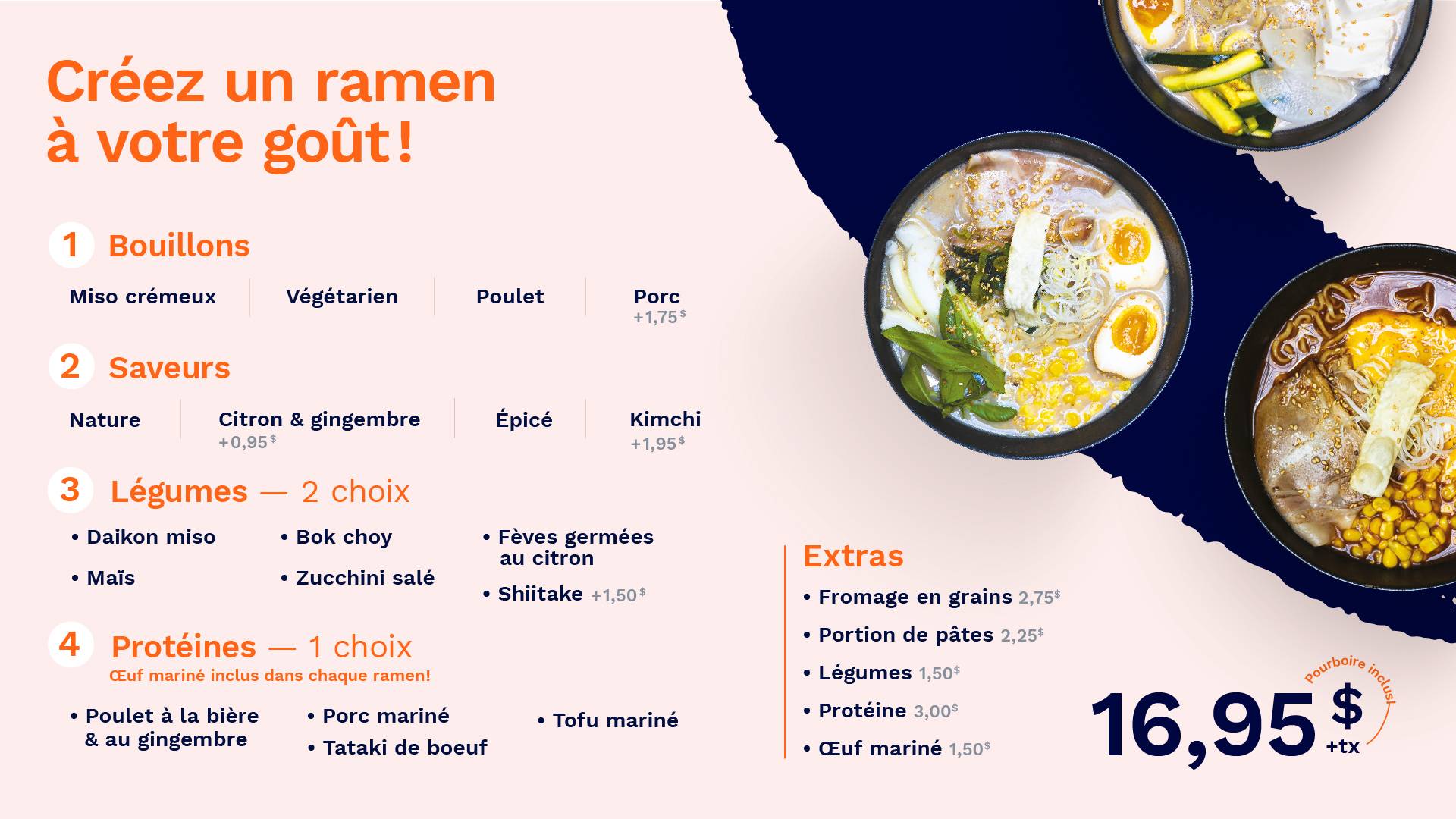 Menu au Gaijin Ramen restaurant, Québec