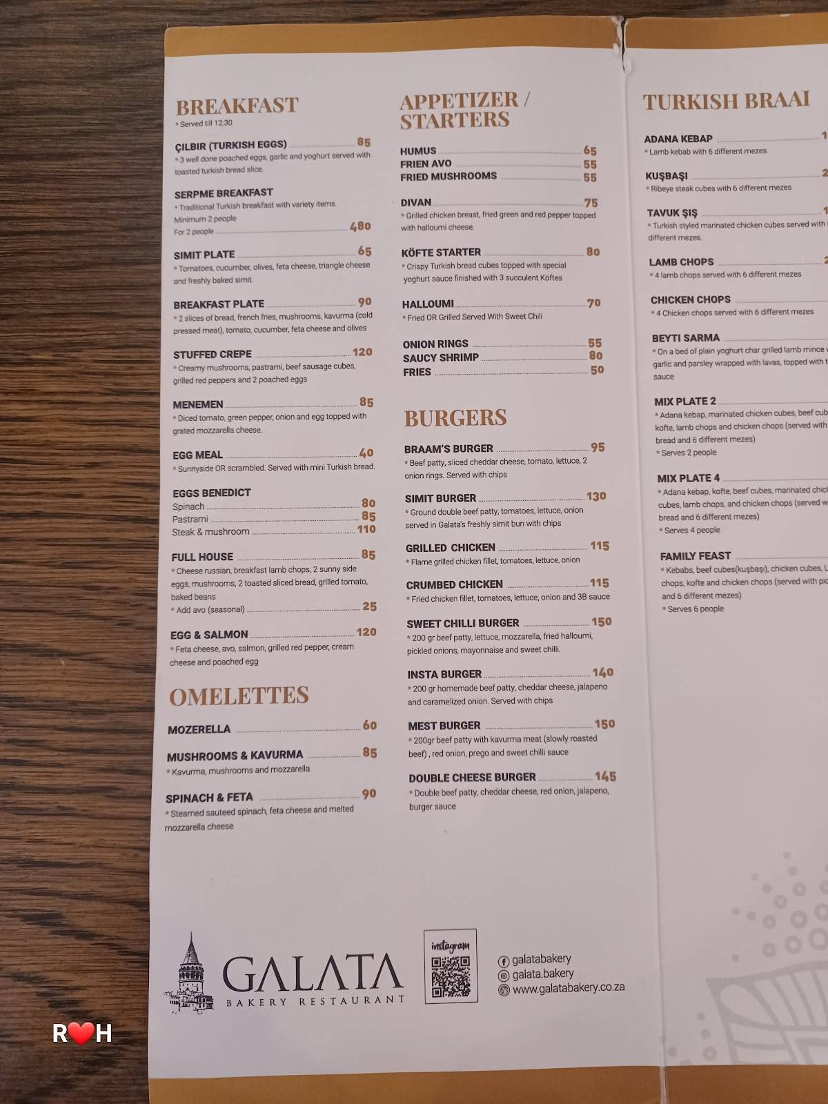 Menu at Galata / GREENSIDE restaurant, Randburg