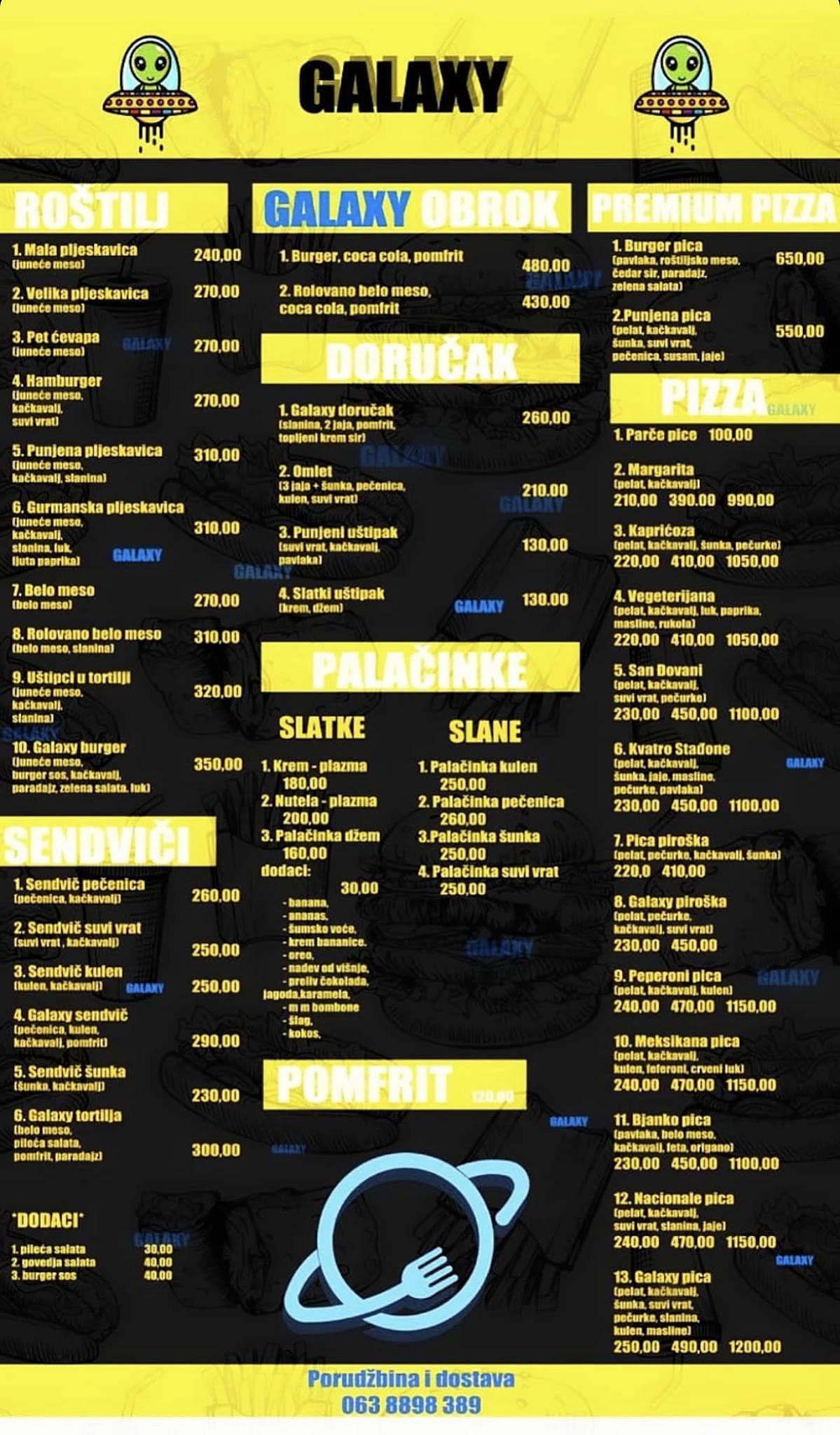 Menu at Galaxy Fast Food, Kruševac