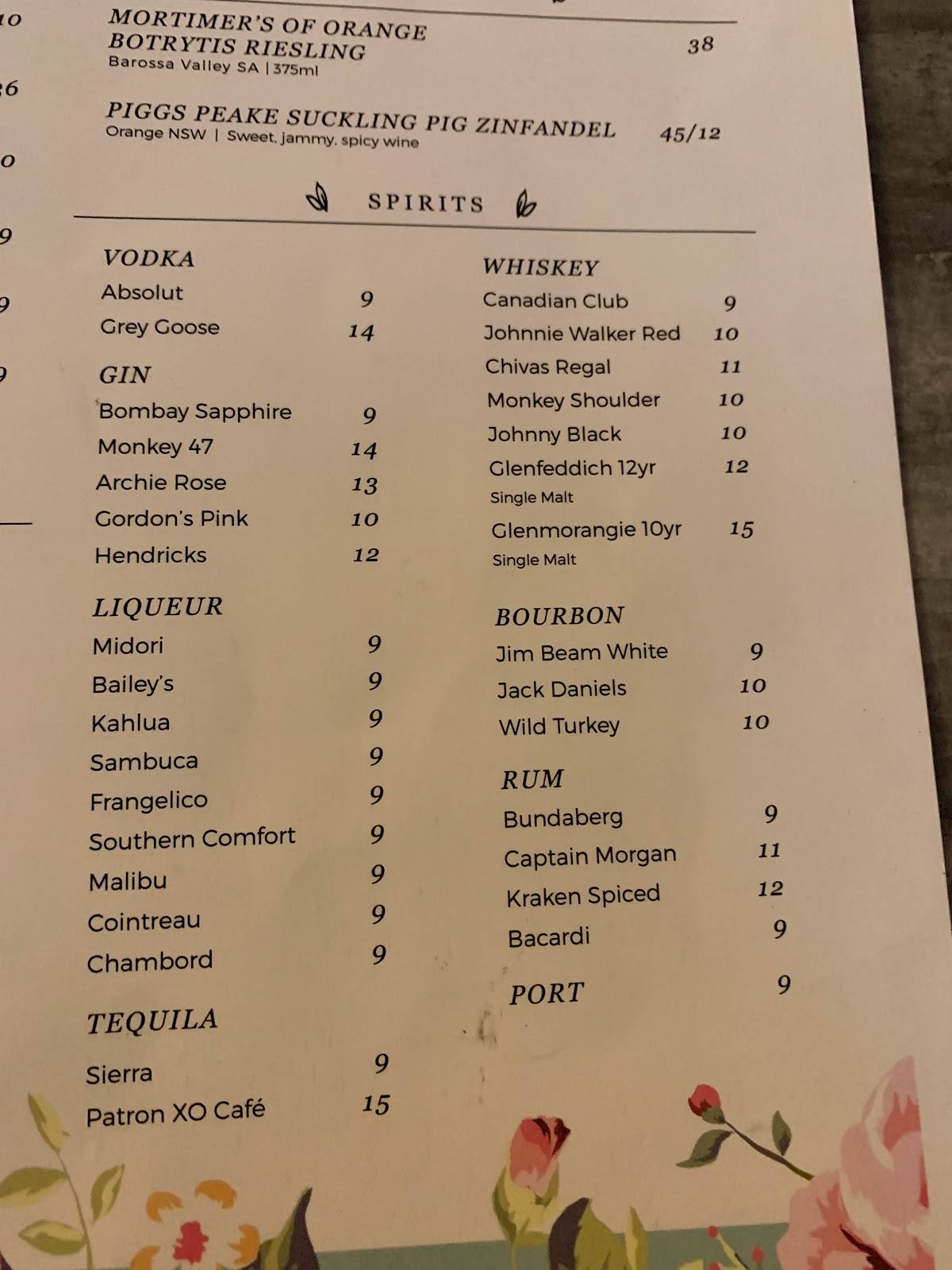 Menu at The Vintage Secret Garden restaurant, Galston