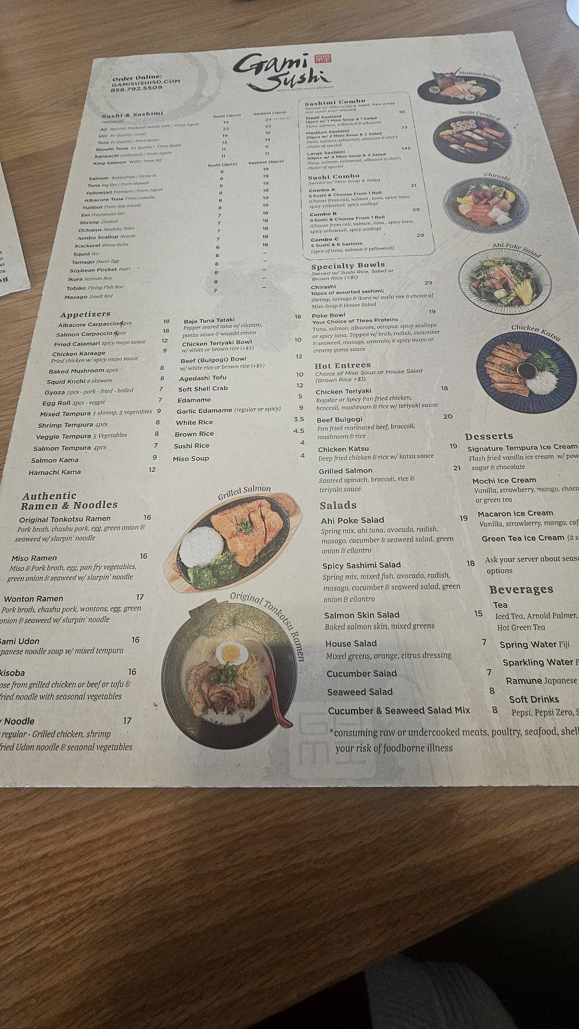 Carta del restaurante Gami Sushi, San Diego