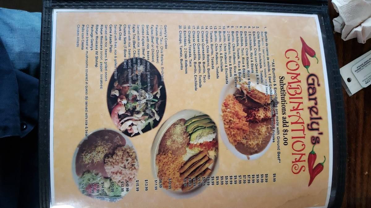 Menu at Garely's Mexican Restaurant Midland, Midland