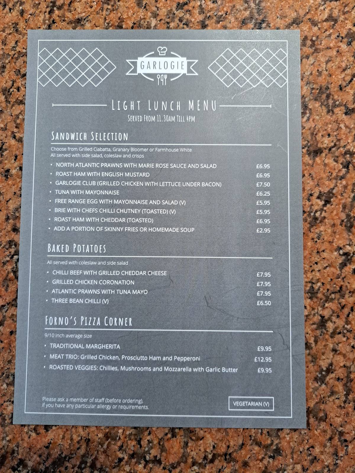Menu at The Garlogie Inn pub & bar, Garlogie