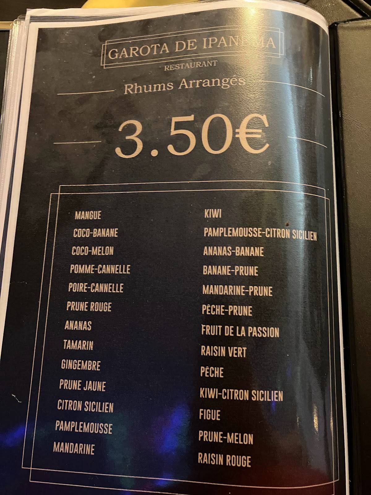 Menu au Garota de Ipanema restaurant, Soisy-sous-Montmorency