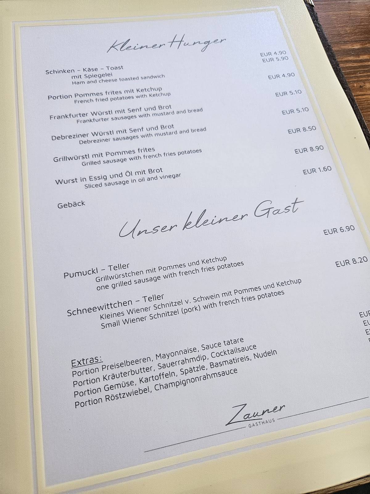 Speisekarte von Gasthaus Zauner restaurant, Mondsee