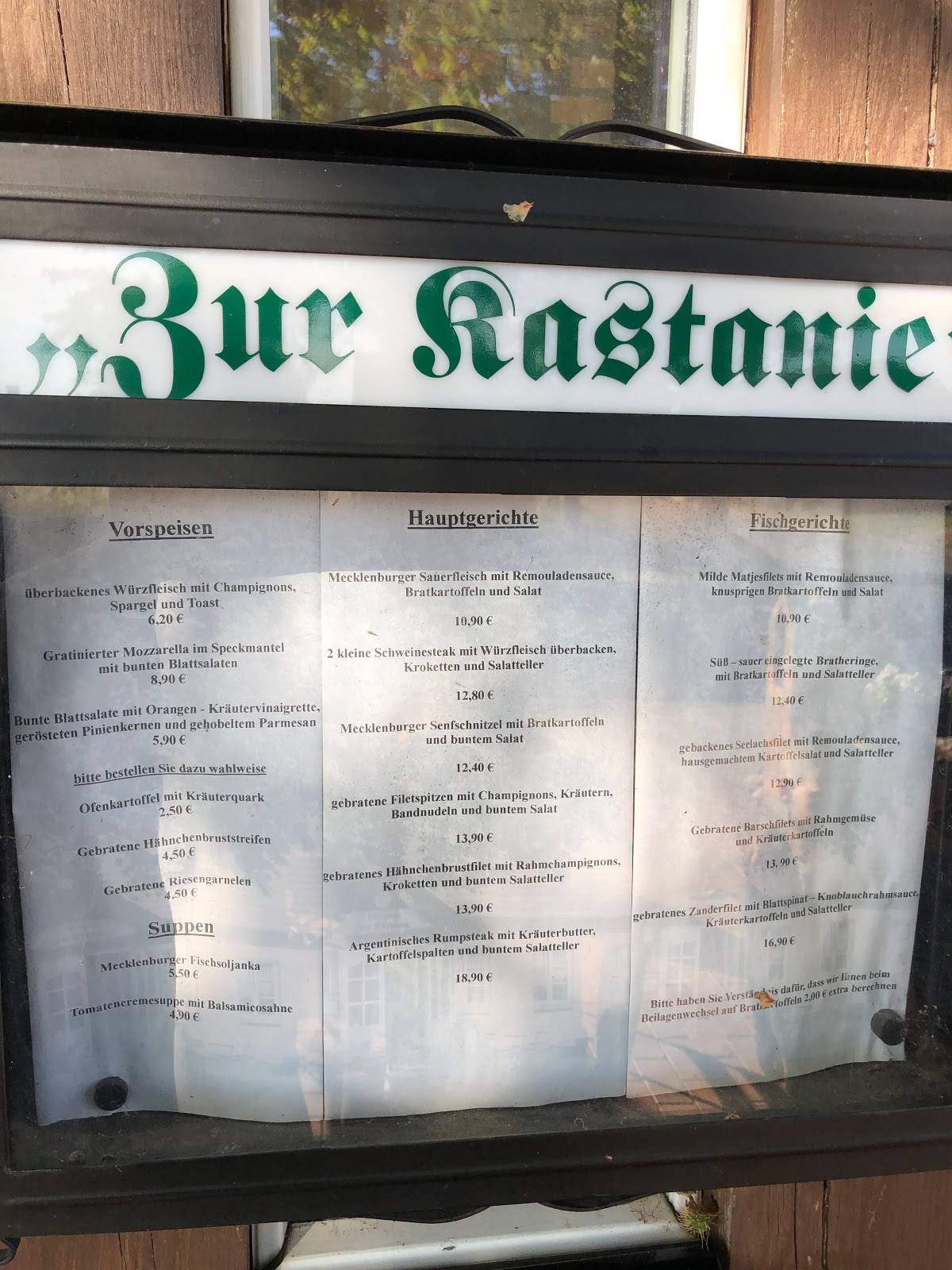 Menu at Gasthaus zur Kastanie, Waren, Marktstraße 1