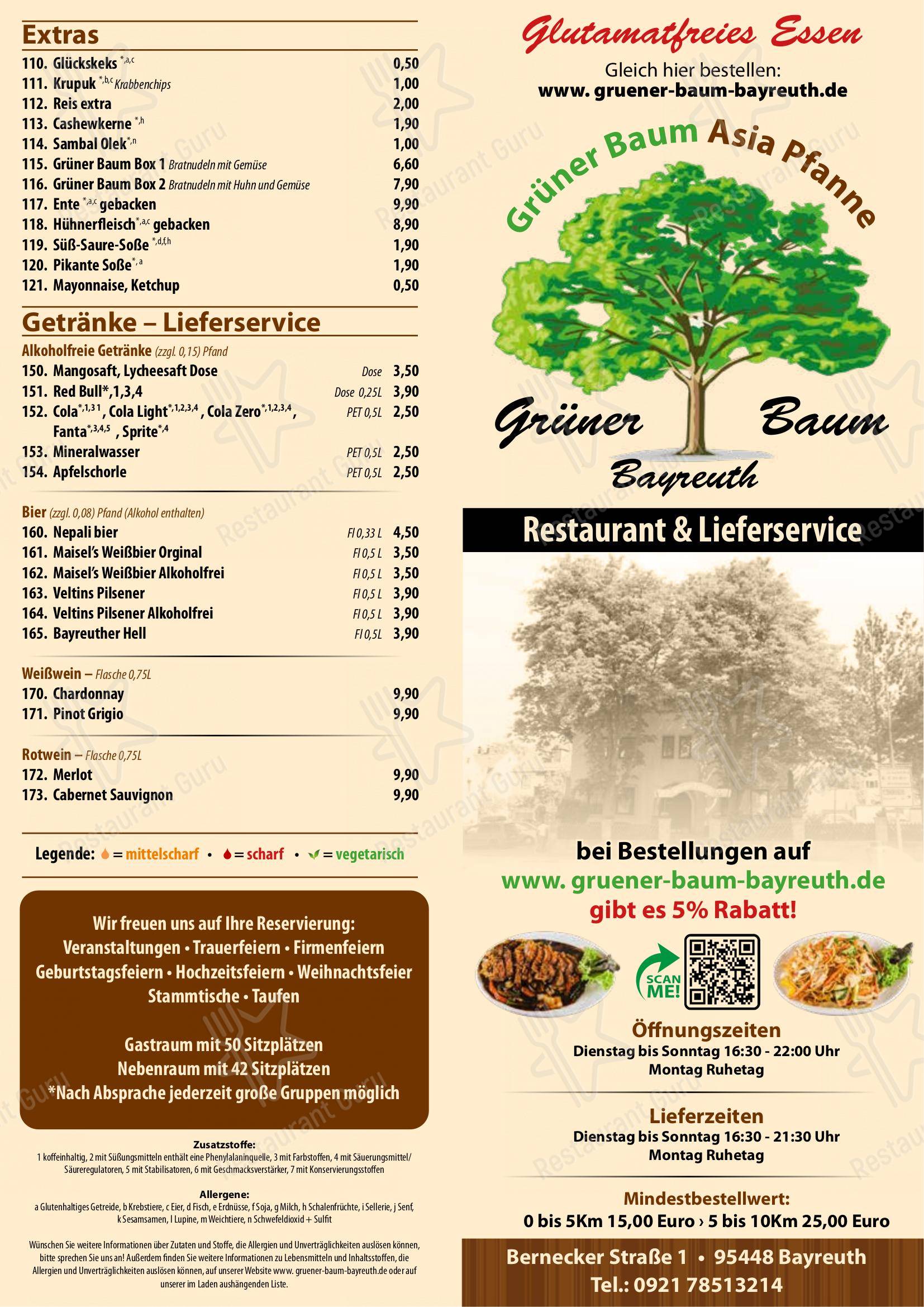 Speisekarte von Gasthof Grüner Baum und Restaurant, Bayreuth