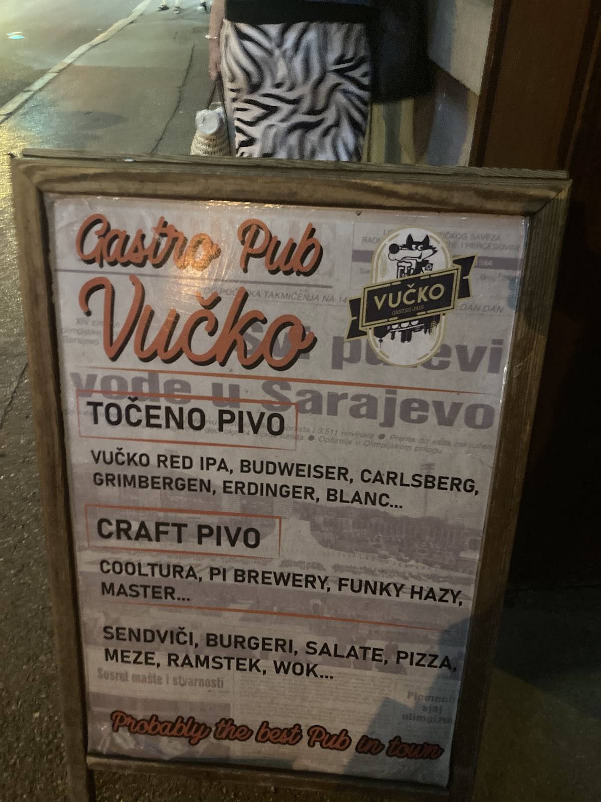 Menu at Gastro Pub Vučko, Sarajevo