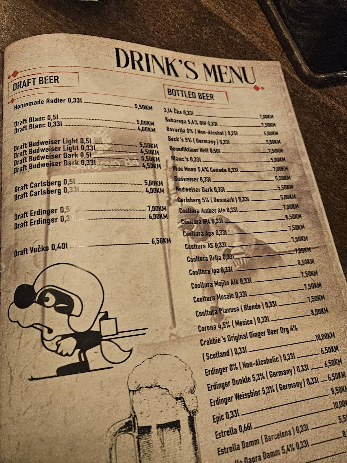 Menu at Gastro Pub Vučko, Sarajevo
