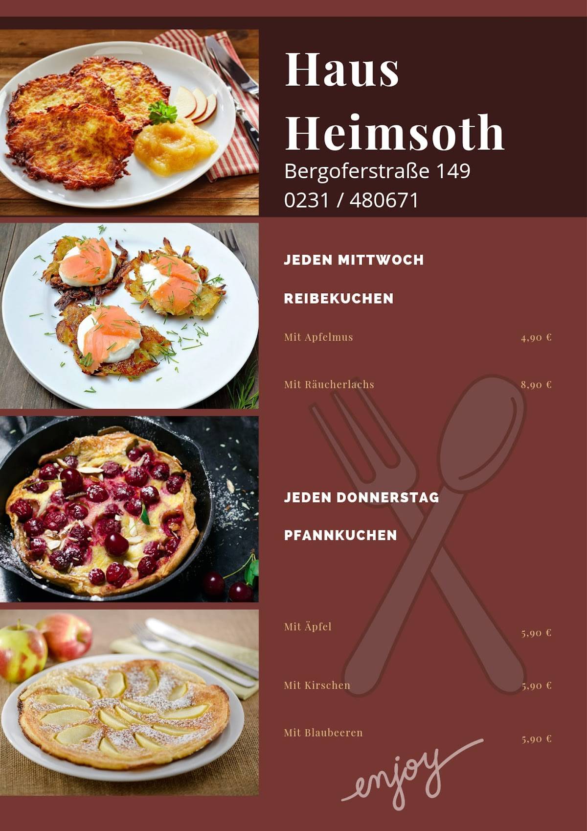 Speisekarte von Gaststätte Haus Heimsoth restaurant, Dortmund