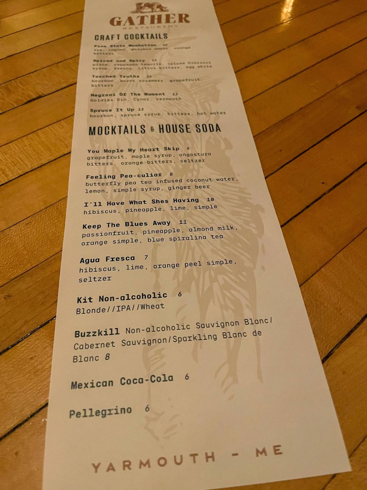 Menu at Gather restaurant, Yarmouth, 189 Main St
