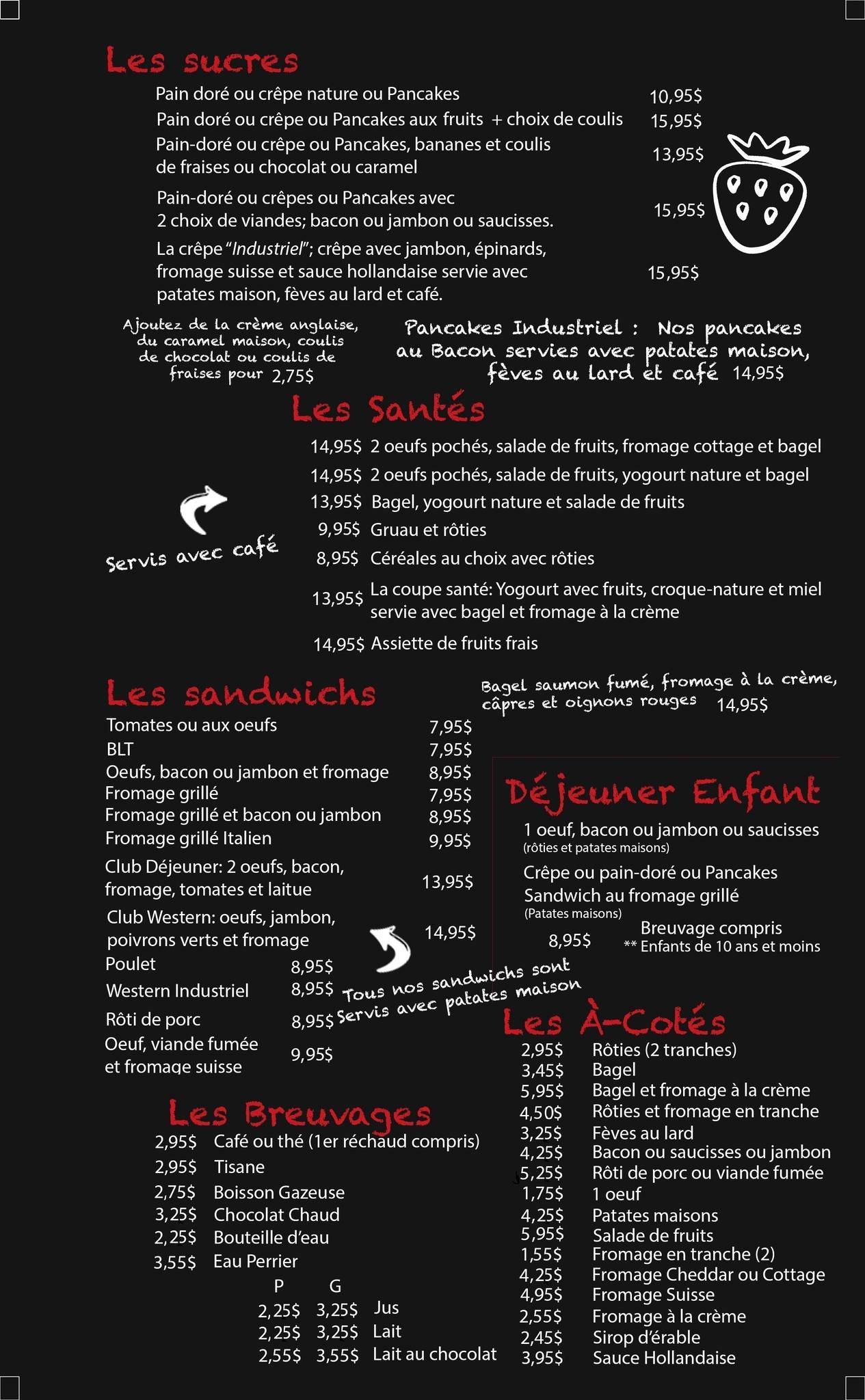Menu au Resto L'industriel Café, Gatineau